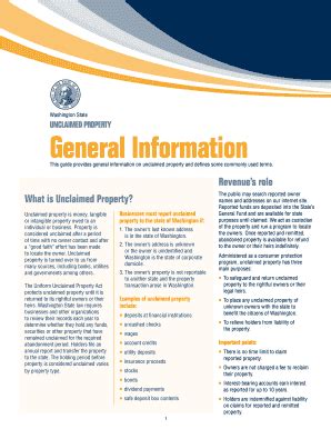 Fillable Online Dor Wa Unclaimed Property General Information Dor Wa