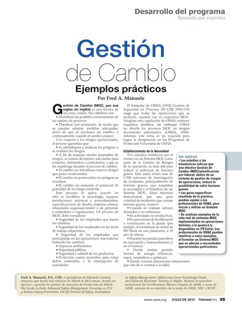 Gesti N De Cambio Ejemplos Pr Cticos Por Fred A Manuele