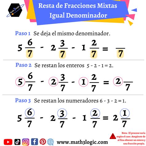 Suma Y Resta De Fracciones Mixtas Math3logic