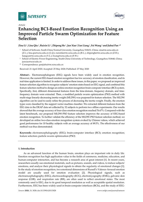 pdf enhancing bci based emotion recognition using an improved particle swarm optimization for
