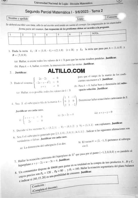 2º Parcial A Matemática I 2023 UNLU