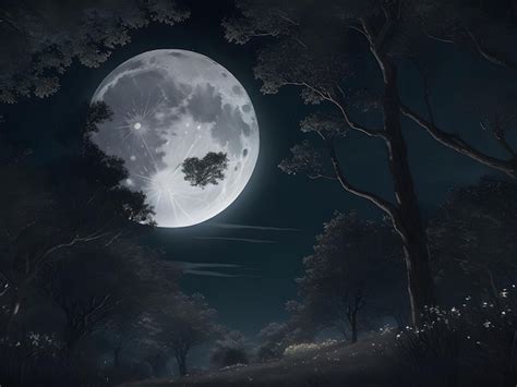 Premium Photo The Moon Shines Bright In The Inky Blackness Of The