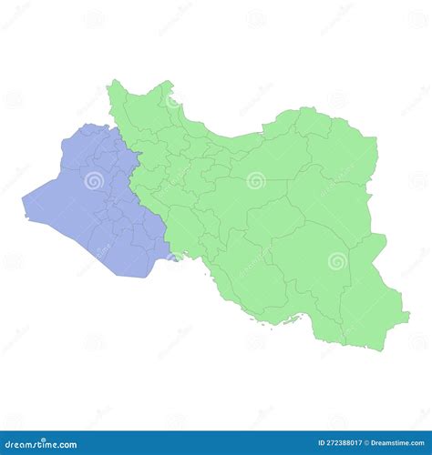 High Quality Political Map Of Iran And Iraq With Borders Of The Regions