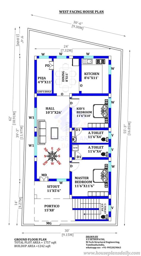 West Facing Vastu House 30x50 House Plans West Facing House Plan