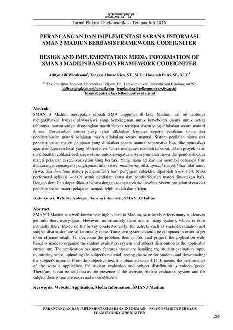 pdf perancangan dan implementasi sarana informasi sman 3 madiun berbasis framework codeigniter
