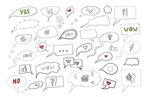 Niedliche Reihe Von Sprechblasen Im Doodle Stil Sprechblasen Ideal