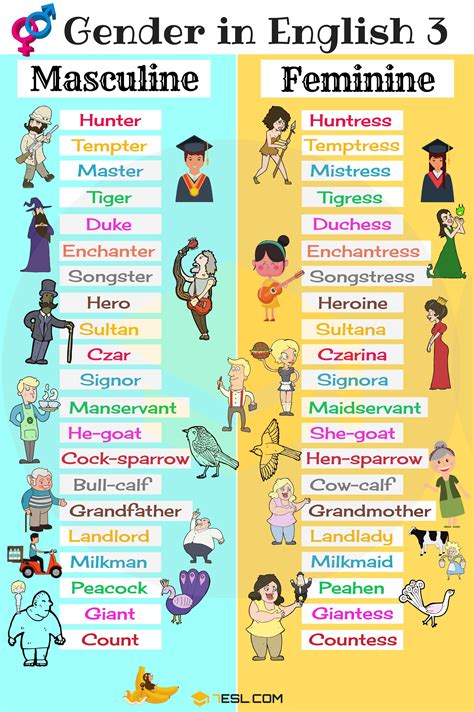 Gender Of Nouns Useful Masculine And Feminine List 7ESL Gender In