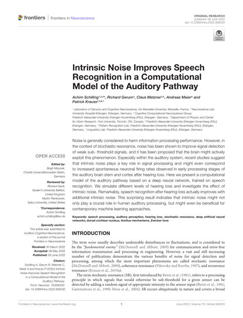 pdf intrinsic noise improves speech recognition in a computational model of the auditory pathway