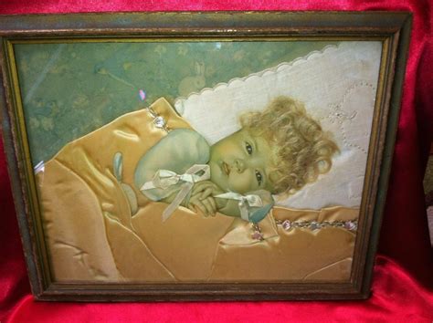 Vintage Baby Paper Doll Ribbon Art Collage Real Hair Framed Picture Evc