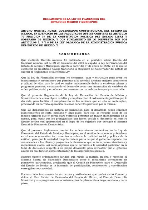 PDF REGLAMENTO DE LA LEY DE PLANEACION DEL ESTADO DE DE MEXICO