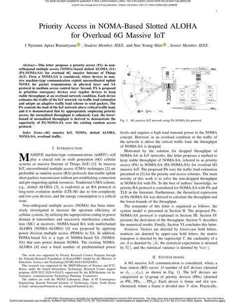 pdf priority access in noma based slotted aloha for overload 6g massive iot