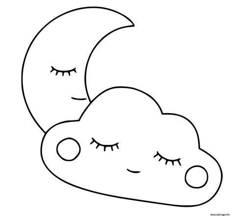 Coloriage Lune Et Nuage Dessin Maternelle à imprimer