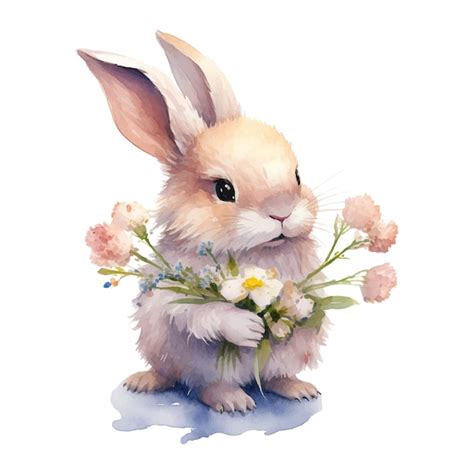 Premium Vector Watercolor Bunny With Flowers Vector Illustration With