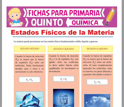 Estados Físicos de la Materia para Quinto de Primaria Actividades 2024
