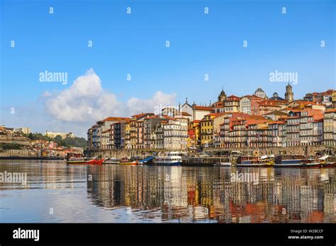 Porto Portugal City Skyline At Porto Ribeira And Douro River Stock
