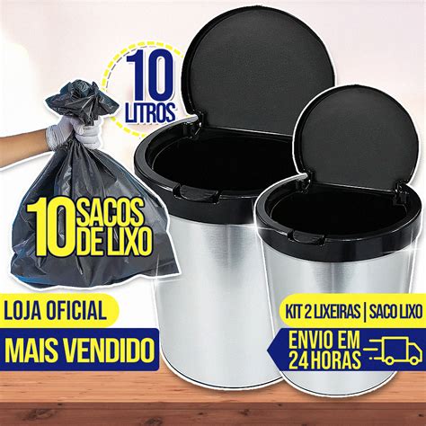 Kit 2 Lixeira Cesto De Lixo 10 Litros Saco De Lixo 20 Litros