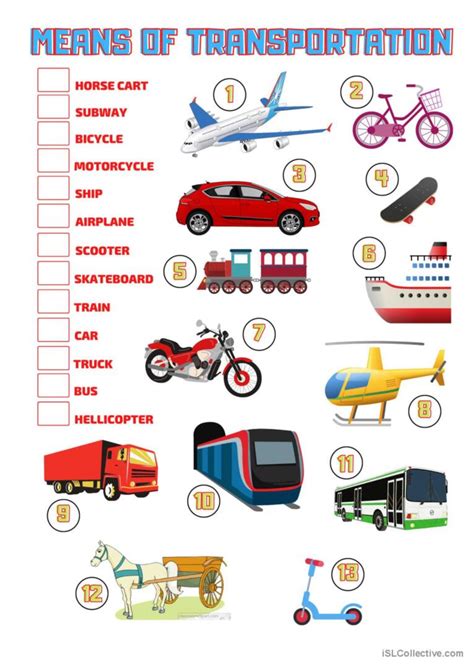 Transportation ESL Printable Picture Dictionary Worksheet 40 OFF