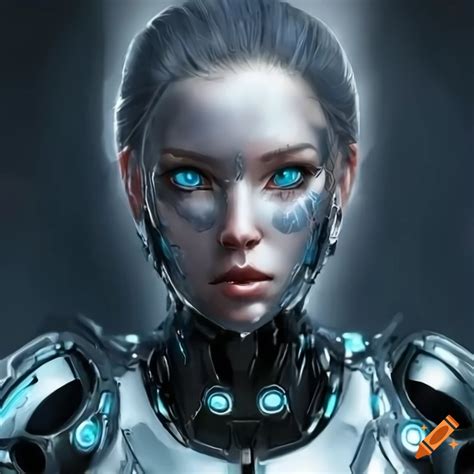 Image Of A Futuristic Female Cyborg With Chrome Armor On Craiyon