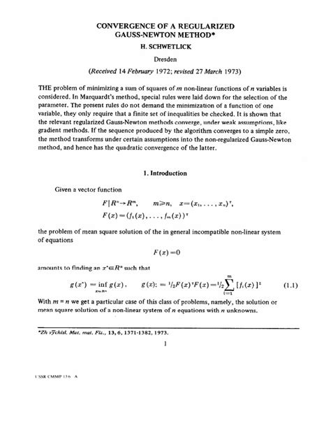 convergence of a regularized gauss newton method pdf least squares