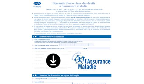 Ouverture de droit CPAM Télécharger le formulaire en ligne