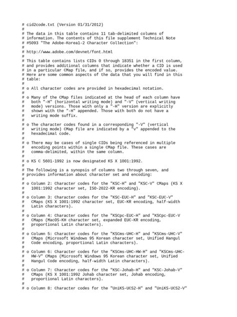 cid 2 code pdf character encoding naming conventions