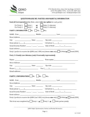 Fillable Online Parties And Marital Information Questionnaire QDRO