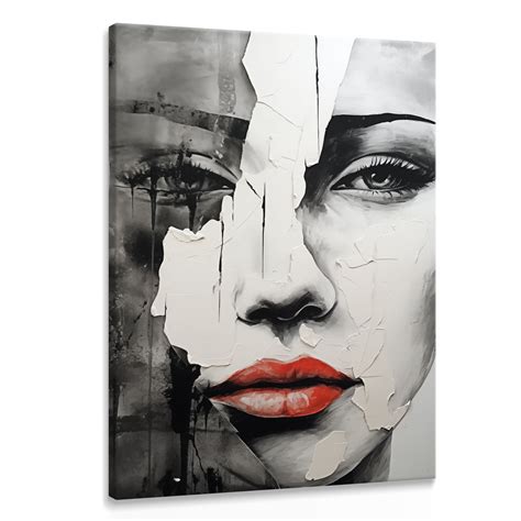 Obraz Do Sypialni Nowoczesny PORTRET Kobiety Czerwone Usta Beton 20cm X
