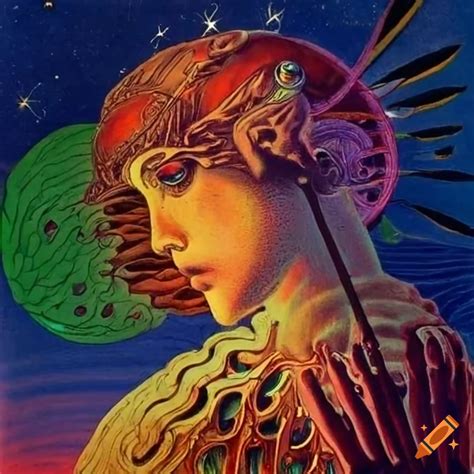Artistic Depiction Of Droid Beings In Mathematical And Lucid Realms On