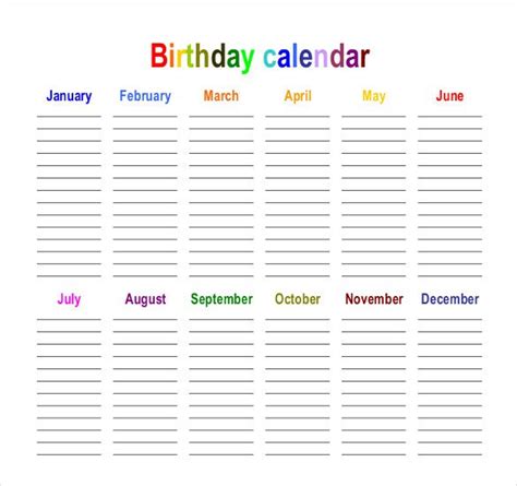 Free Printable Birthday Chart Pdf Printable Templates