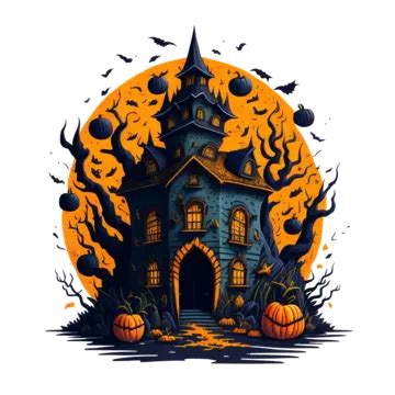 A Halloweenthemed Background Featuring A Spooky House Bats And A Bright