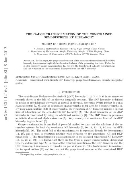 pdf the gauge transformation of the constrained semi discrete kp hierarchy