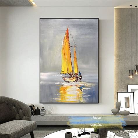 Sailboat Painting Abstract Seascape Original Modern Art Home Decor For