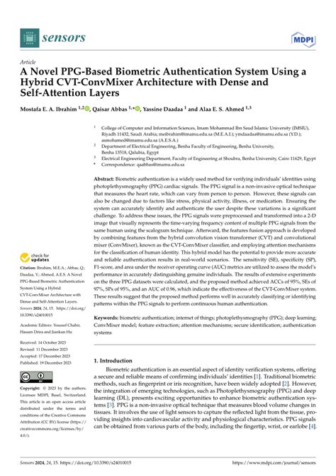 pdf a novel ppg based biometric authentication system using a hybrid cvt convmixer