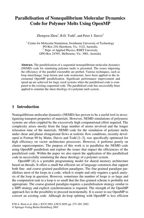pdf parallelisation of nonequilibrium molecular dynamics code for polymer melts using openmp