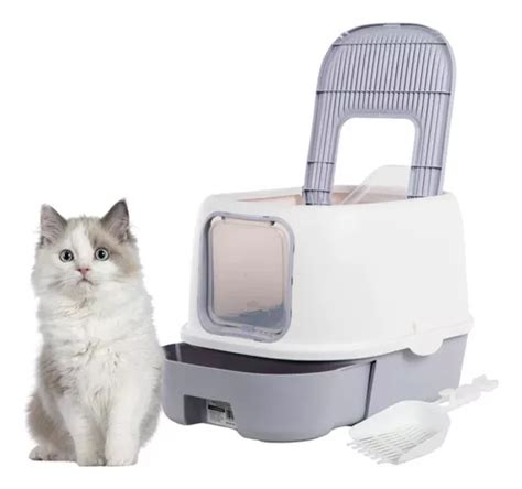 Arenero Para Gatos Cerrado Doble Entrada Color Gris Tamaño Grande