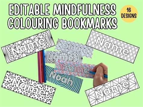 Editable Mindfulness Colouring Bookmarks Mental Health Awareness