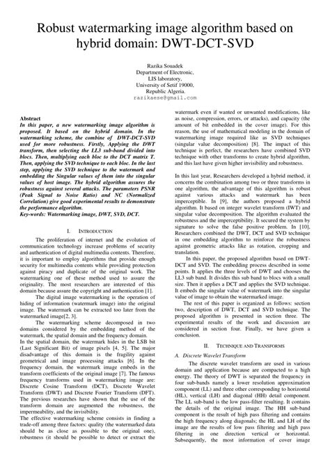 pdf robust watermarking image algorithm based on hybrid domain dwt dct svd