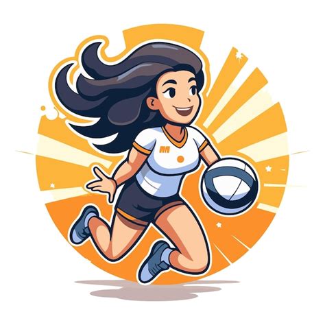 Deportista Corriendo Con Una Pelota De Voleibol Al Estilo De Dibujos