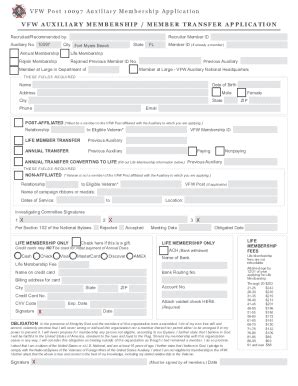 Fillable Online VFW Post 10097 Auxiliary Membership Application Fax