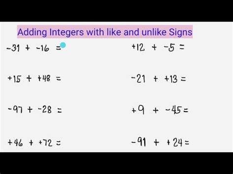 Adding Integers With Like And Unlike Signs YouTube
