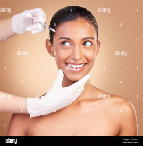 Woman Face Injection And Beauty With Needle And Dermatology Skincare With Plastic Surgery On