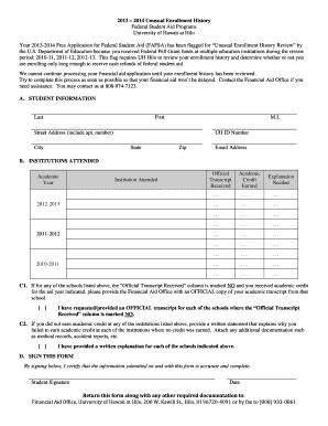 Fillable Online Hilo Hawaii Unusual Enrollment History Form 2013 2014