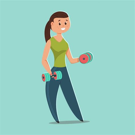 Mulher Fazendo Exerc Cios De Fitness Halteres Personagem De Menina