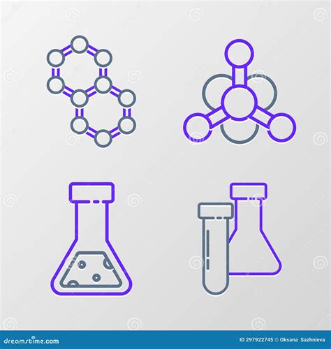 Set Line Test Tube And Flask Chemical Bacteria And Molecule Icon