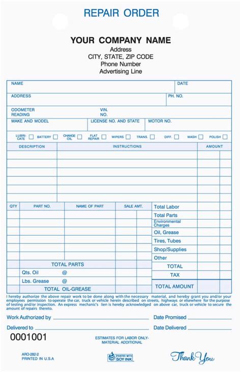 Mechanic Receipt Template Free