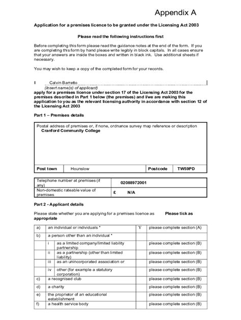 fillable online app form appendix a pdf fax email print pdffiller