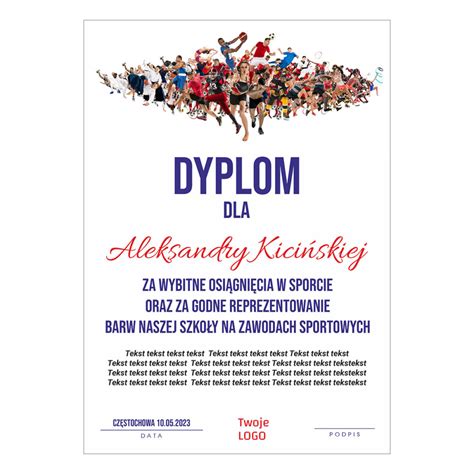 Dyplom za osiągnięcia sportowe Sklep z naklejkami zalepieni pl