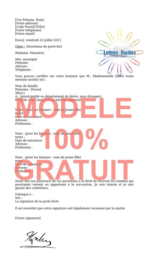 Comment sestomper Musée modele attestation de porte fort Footpad