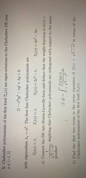solved 5 chebyshev polynomials of the first kind t 2 are
