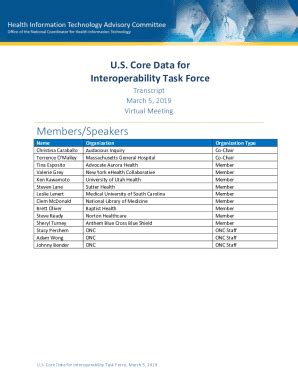 Fillable Online U S Core Data For Interoperability Task Force Meeting